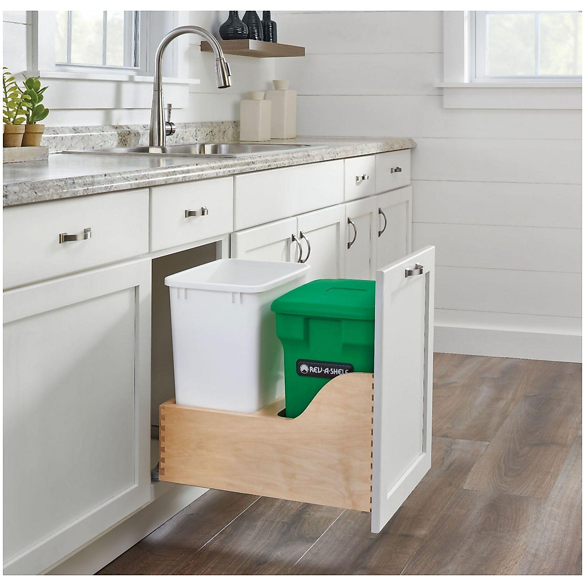 Rev-A-Shelf 4WCSC-1835CKGR-2/35 Qrt Soft-Close Full-Extension Pull-Out Waste Container w/Odor Reducing Green Compost Bin