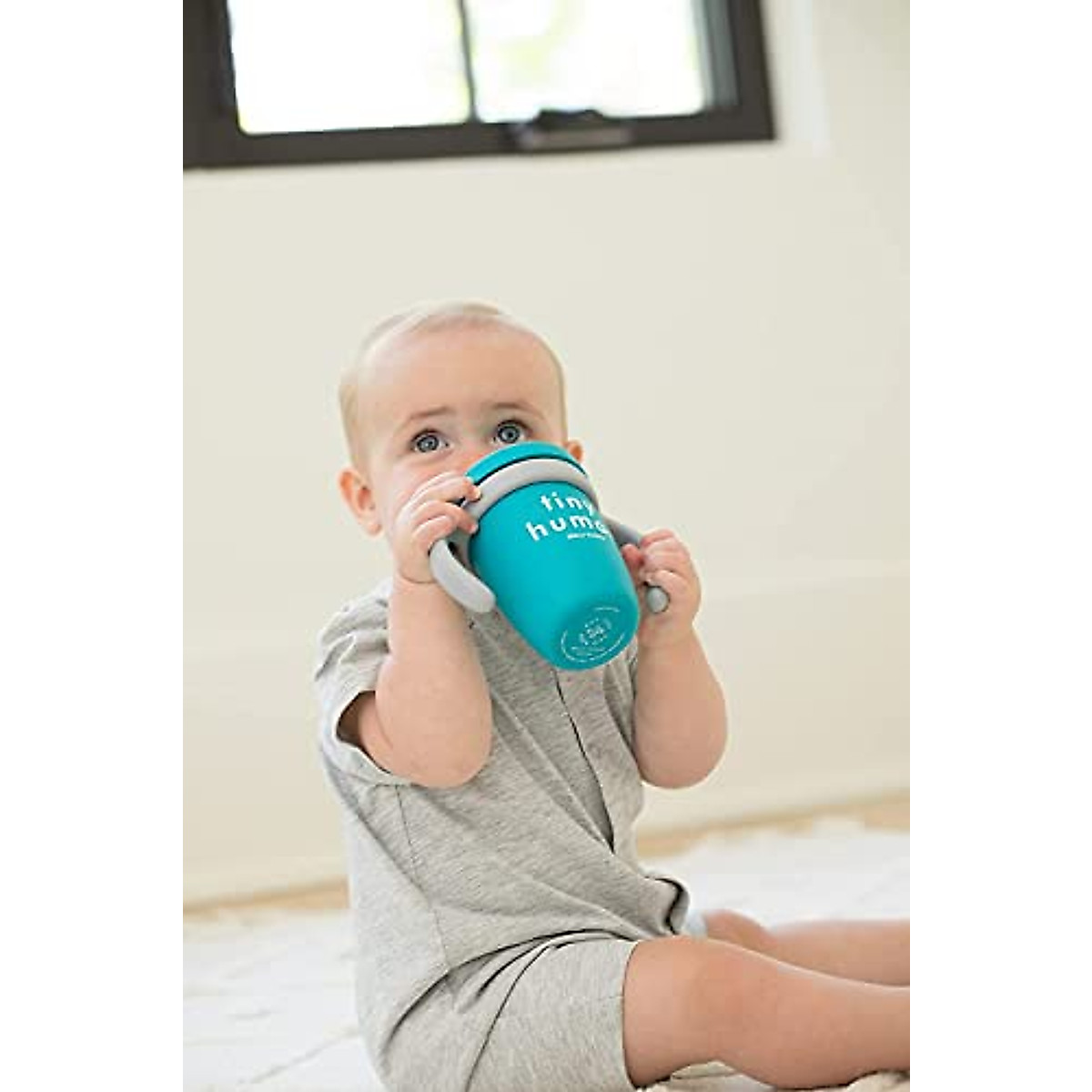 Bella Tunno Happy Sippy Cup – Transition Sippy Cups for Baby 6 Months and Older, Baby and Toddler Sippy Cups with Removable Handles and Non-Toxic, BPA Free Silicone, Tiny Human, 8 oz
