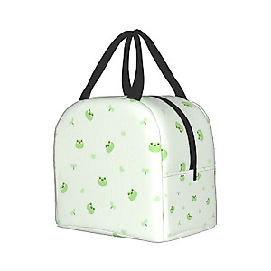 carati Insulated Lunch Bag for Women, Cooler Tote Reusable Lunch Box Container For Work Office Picnic Little Green Frog Cute
