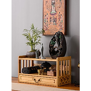 Gmasiou Meditation Altar Table for Spiritual, Puja Table with Drawer, Perfect Used for Prayers, Divination, Worship or Bamboo Furniture for Displaying Jars, Plants and Books (16.5x9.8x11 in)
