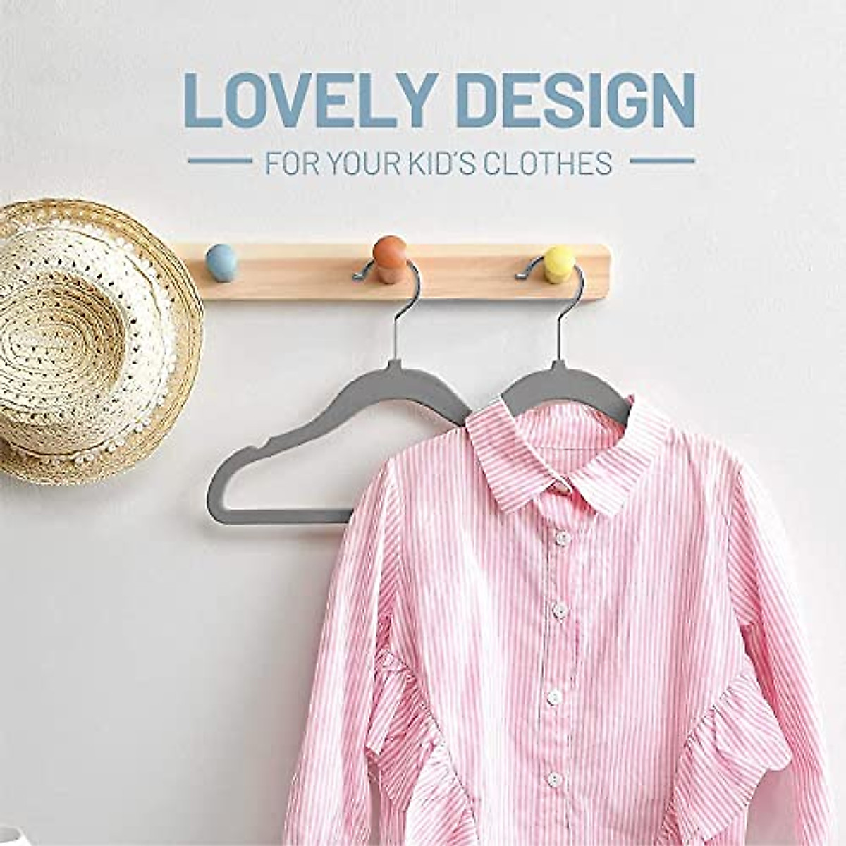 Clothes Hangers - Children's Hangers - Gray Colour Model - 10 Unit Pack - 7.9 x 13.8 in Dimensions - Non-Slip - Velvet Hangers - Awenn Accessories