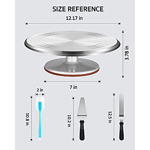 Syntus Aluminum Alloy Cake Stand, 12 Inch Cake Turntable for Decorating with Angled Silicone Icing Spatula, Cake Comb Smoother, Pie Server Cutter, Disposable Piping Bags, 27 Pieces Baking Supplies