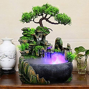 Indoor Relaxation Desktop Fountain Waterfall, Zen Meditation Indoor Waterfall Feature with Automatic Pump, Illuminated Waterfall for Home Office Bedroom Desk Décoration (Style 1)