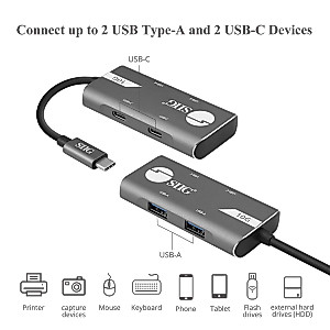 SIIG USB C Hub, 2X USB-C, 2X USB 3.1 with 10Gbps Data Transfer, Plug-n-Play for MacBook, PC, Laptop, Windows/MacOS (JU-H40G11-S1)