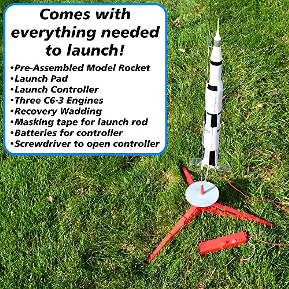 Estes Saturn V Model Rocket Starter Set - Includes Assembled Rocket, Launch Pad, Controller, Four AA Batteries, Recovery Wadding, and Three Engines White