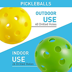 Pickleball Balls Indoor and Outdoor, 40 Holes Yellow Pickleball Balls for Outdoor Sport & 26 Holes Green Pickle Ball for Indoor, Highly Durable and Consistent Bounce