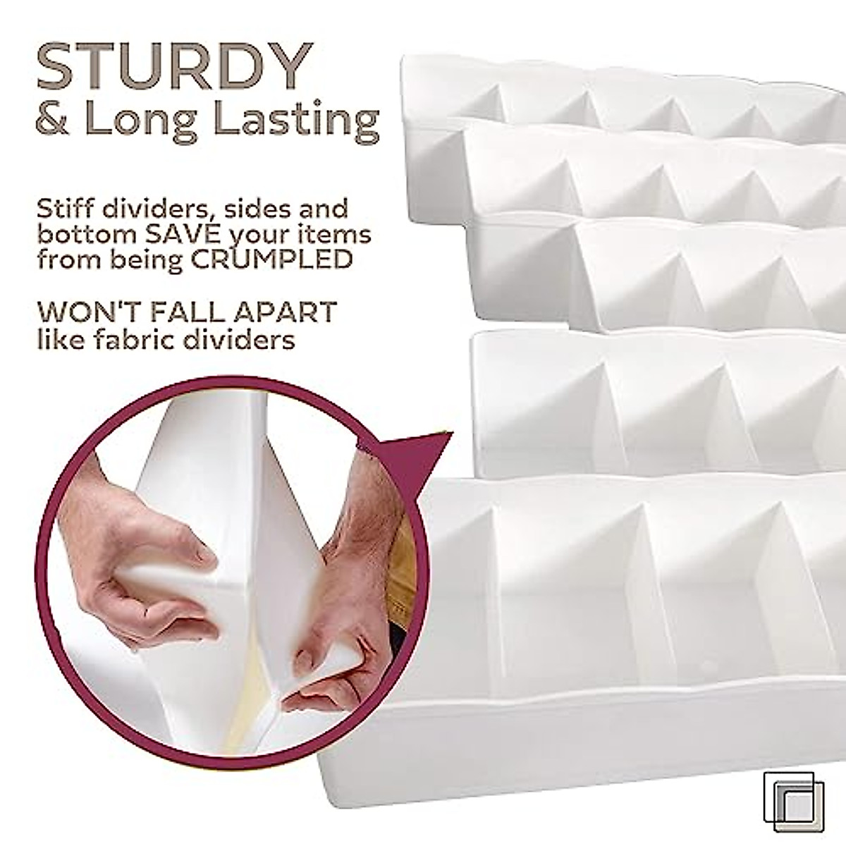 Uncluttered Designs Drawer Dividers (5 Set) Handy Stackable Organizers in Durable Plastic For Your Underwear, Crafts, Baby Clothes & Office Storage (White)