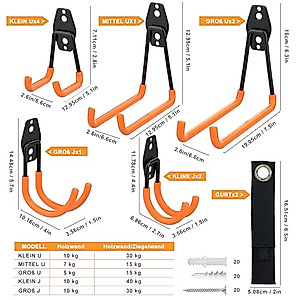 Kitmiido 12 Pack Garage Hooks,Heavy Duty Steel Wall Mounted Organiser,Anti-Slip Storage Hook for Organising Bike, Ladder, Garden Tools, Ropes, Cables（Orange）