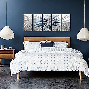 RICHSPACE ARTS Contemporary Metal Wall Art Blue and Silver Modern Sculpture Decor for Living Room 3d Flower Aluminum Artwork for Home and Office