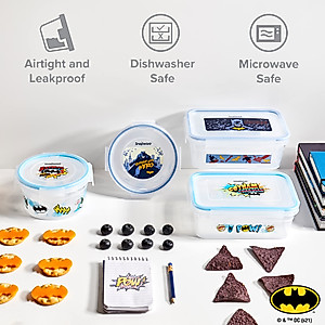 Snapware 8-Pc Plastic Food Storage Containers Set, 4.6-Cup & 3-Cup Meal Prep Containers with Lid, Non-Toxic, BPA-Free Lids with 4 Tab Locking Lids, Dishwasher, Microwave, and Freezer Safe, Batman