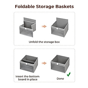 StorageWorks Closet Storage Bins, Large Storage Baskets with Clear Window and Handles, Fabric Organizer for Clothes, Foldable Cube for Shelves, Gray, 3 Pack