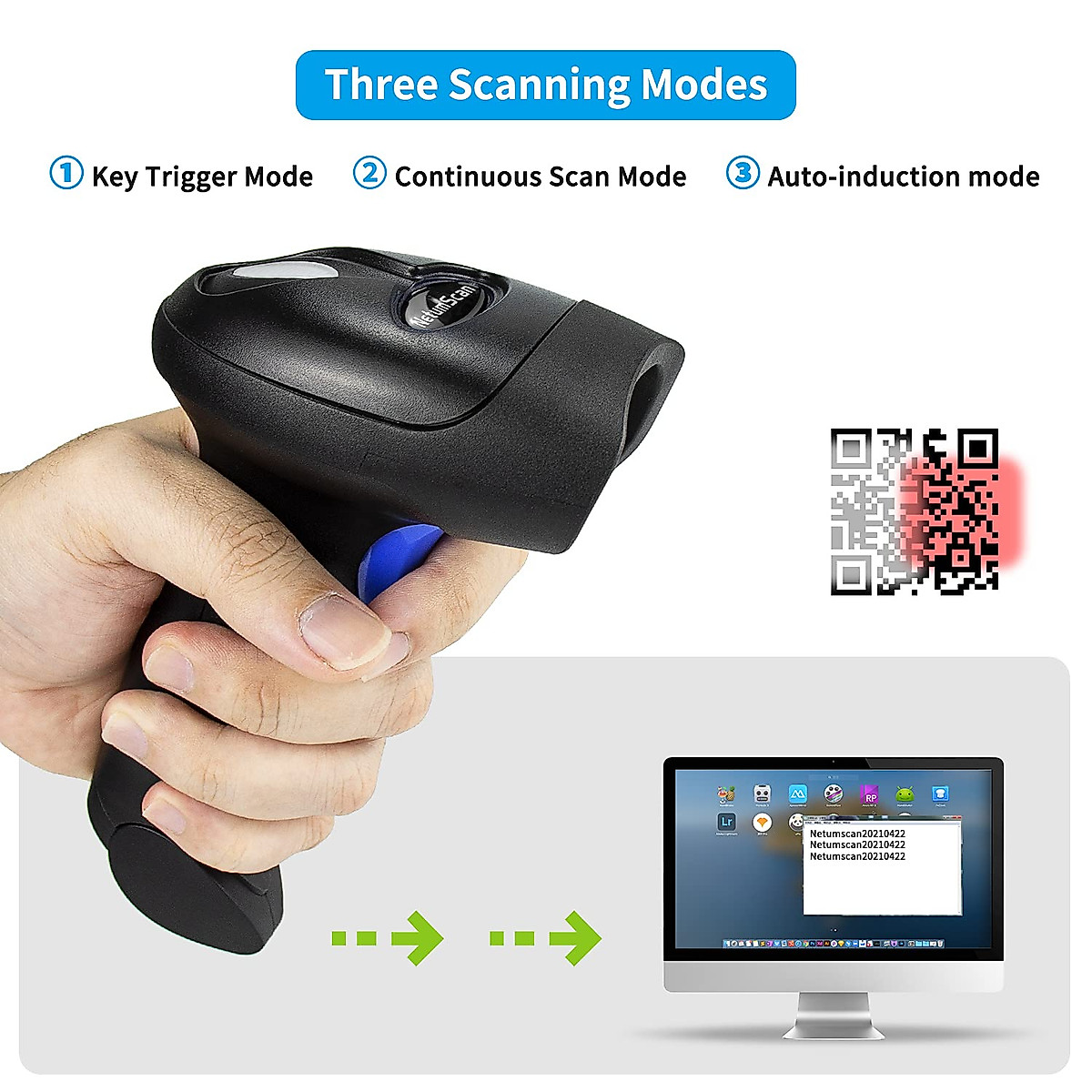 Handheld USB QR Barcode Scanner, NetumScan Wired Automatic 1D 2D Image Bar Code Reader with Adjustable Stand for Store, Supermarket, Warehouse (Wired)