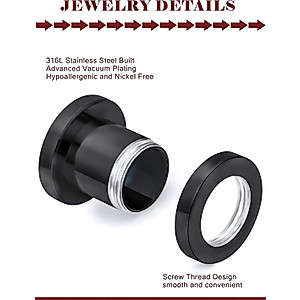 Prjndjw Screw Fit Ear Gauges Kit Surgical Steel Tunnel Expander Earrings Earlobe Plugs Stretching Body Piercing Jewelry Set for Women Men Black 14G-00G 8 Pairs