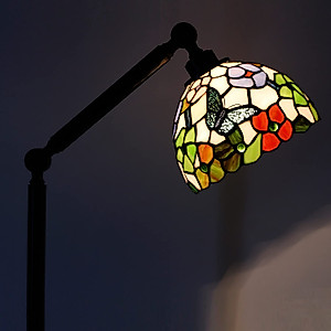 ZJART Tiffany Floor Lamp Torches Stained Glass Lamp 8X8X72 Inch Swivel Arm Angle Adjustable Antique Reading Light （Butterfly Flowers）