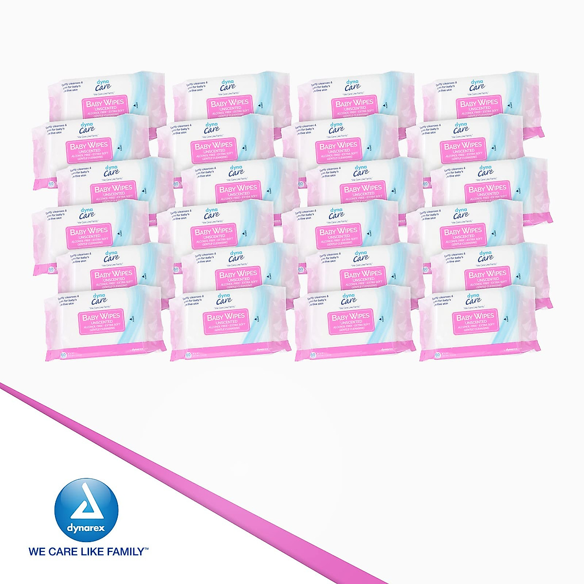 Dynarex Baby Wipes - Non-Alcohol Wipes for Babies with Lanolin & Aloe to Moisturize Skin - Resealable Soft Pack - Unscented - 5x7", 80 Wet Wipes per Pack, 24 per Case