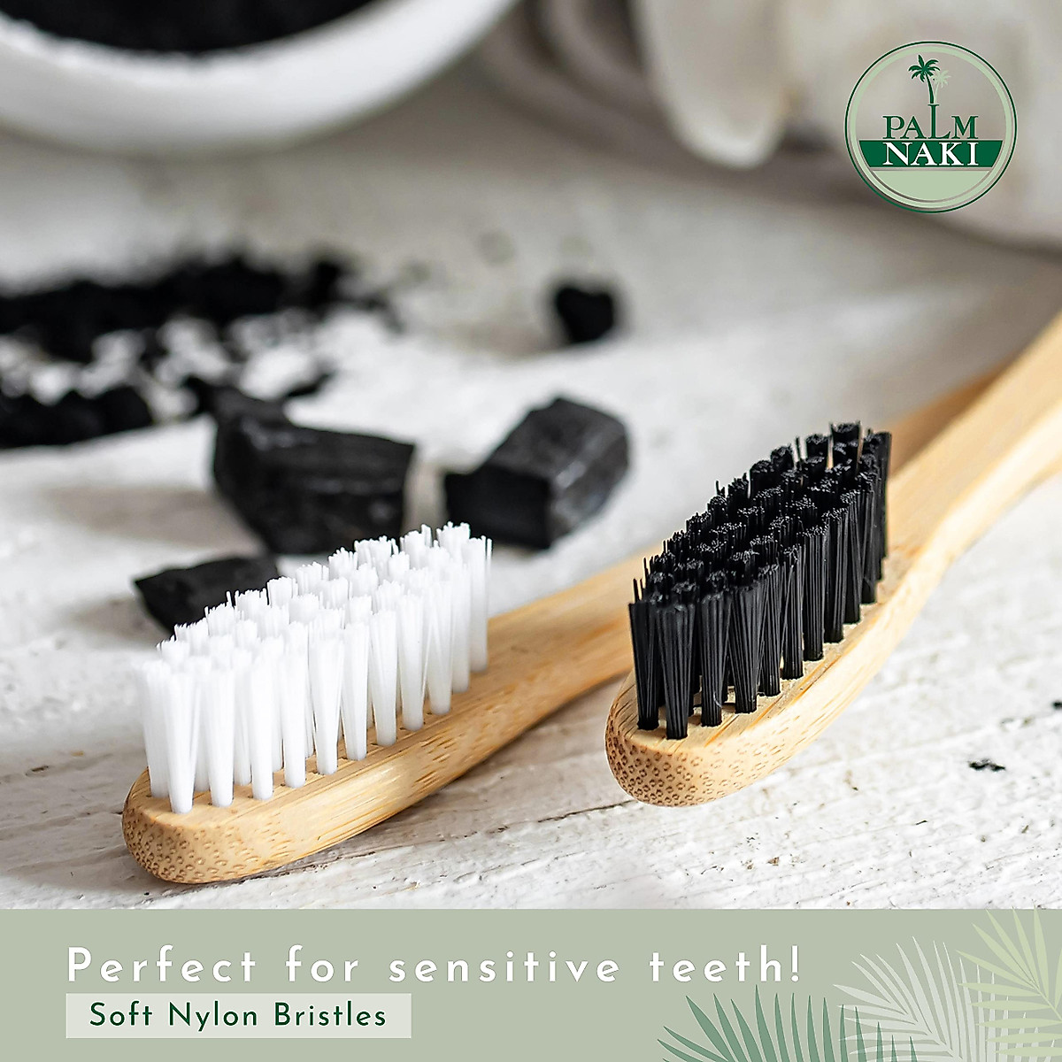 Palm Naki Bamboo Toothbrushes (10 Pack) - Eco Friendly, Biodegradable Toothbrushes, Soft Bristle Toothbrush, BPA Free