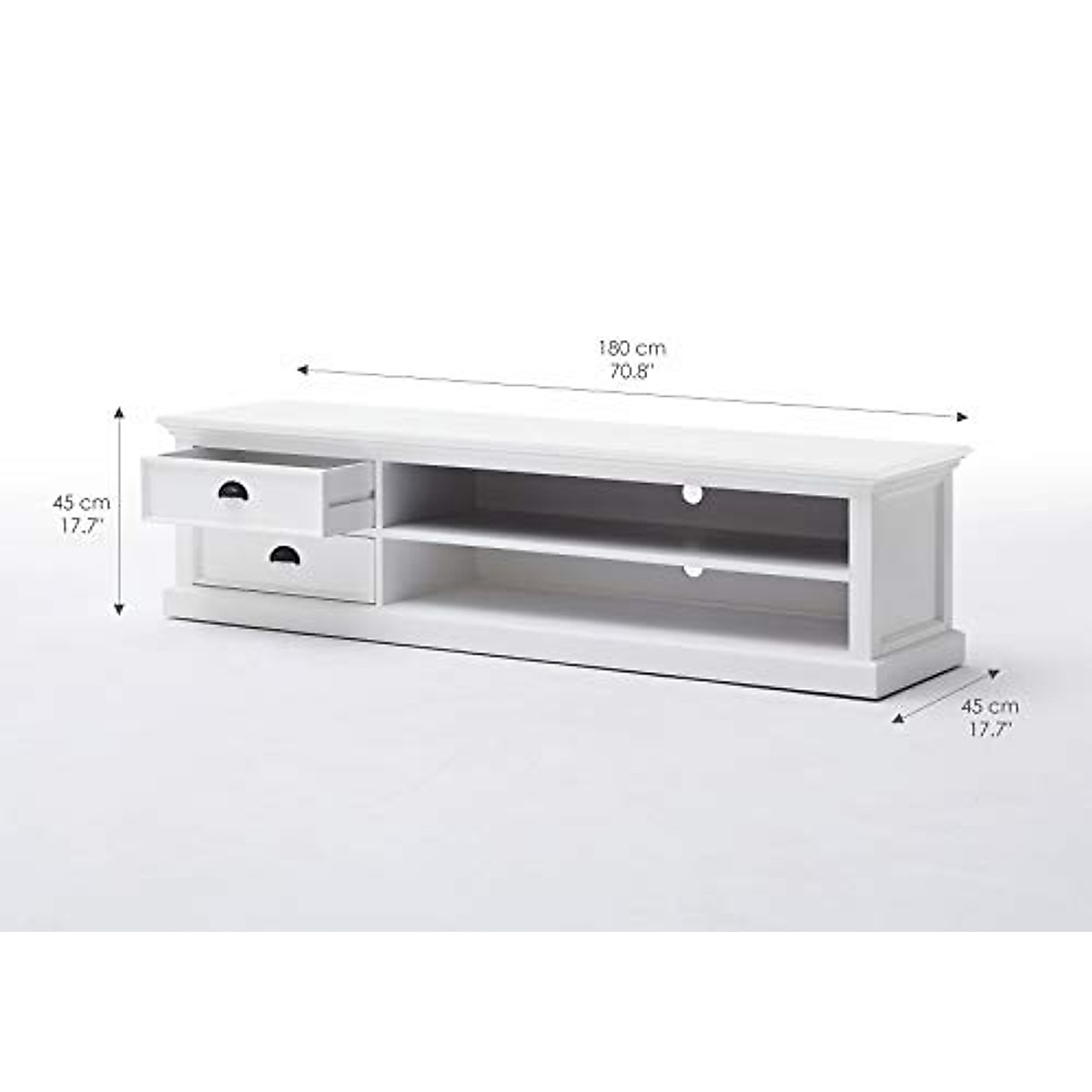 NovaSolo Halifax Pure White Mahogany Wood Large 2-Tier Tv Stand And 2 Drawers