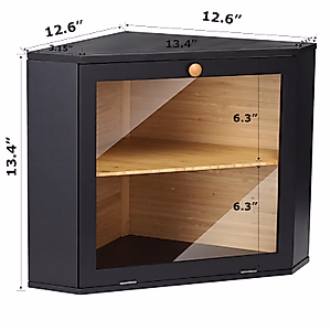 HOMEKOKO Double Layers Bamboo Corner Bread Box for Kitchen Counter, Wooden Large Capacity Bamboo Bread Food Storage Bin (Black)