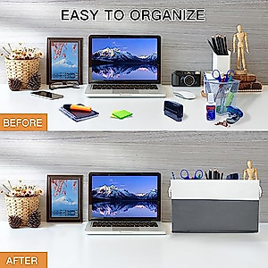 Vimudiy Storage Bin, Foldable Storage Basket [3-Pack] with Dual Rope Handles, Large Capacity Storage Boxes with Sturdy Non-Woven Fabric for Organizing Toys, Shelves & Closet, White & Grey