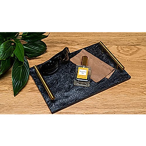 Star Dust x White Mist Natural Marble Vanity Tray with Gold Handles/Accents, Decorative Tray for Perfume Accessories, Countertop Decor for Bathroom & Kitchen; Pastry, Tapas & Dessert Serving Trays