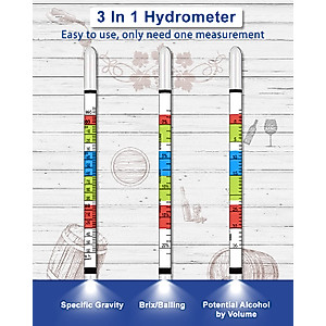 Cimalab Triple Scale Hydrometer, Specific Gravity Hydrometer for Wine, Mead, Kombucha & Beer, Mead Making Kit, ABV Hydrometer Tester, Brix Test, Hydrometer Alcohol Tester for Home Brewing Supplies
