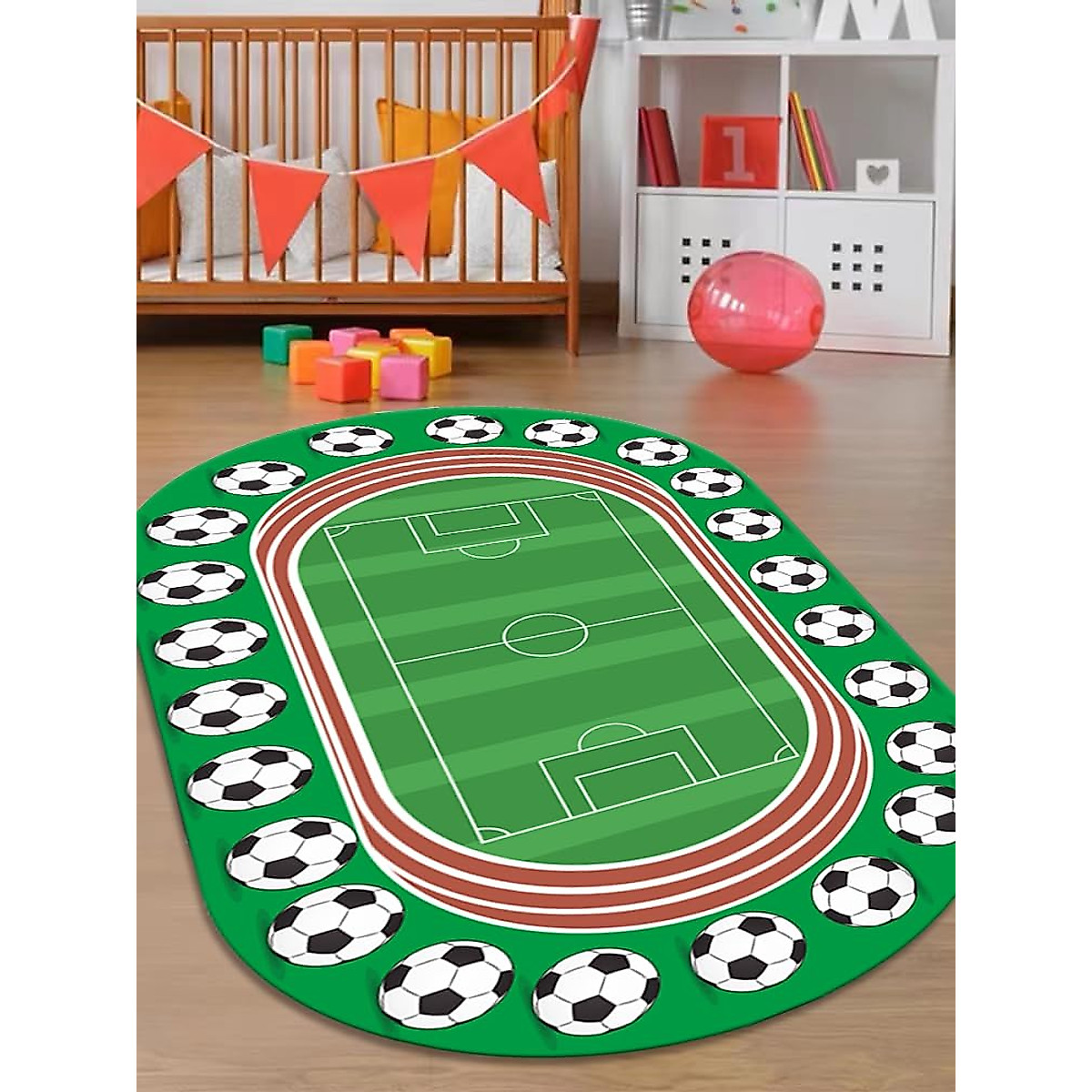 Puyosvr Soccer Field Area Rug,6x8ft, Green Sports Football Printing rugs, Children'S Room Game Small Carpet Indoor Non-Slip Washable Carpet,for BoysBedroom Game Room Kindergarten Living Room Kitchen