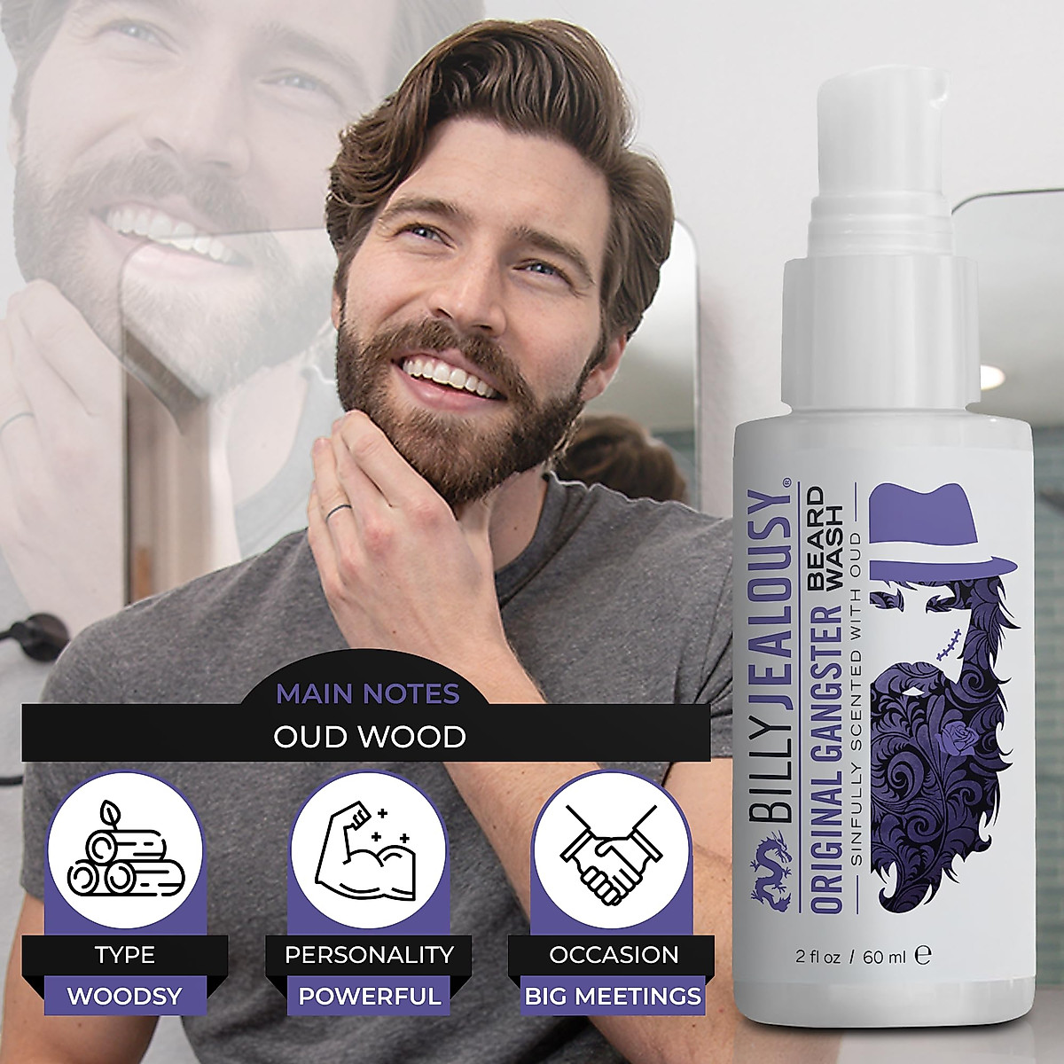Billy Jealousy Beard Oil for Men, Weightless, Low Shine, and Hydrating Beard Moisturizer for Softer Hair, Helps Prevent Itching and Flakes, Original Gangster, 2 Fl Oz
