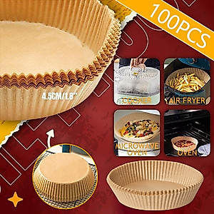 HJCC Air Fryer Disposable Paper Liner,100PCS Inside Diameter 6.3''Outer Diameter 7.9''Non-Stick Air Fryer Liners Round, Oil-proof, Water-Proof, for Air Fryer Baking Roasting Microwave (100, A)