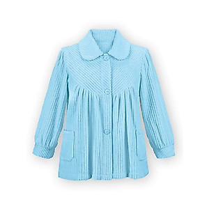 Collections Etc Women's Soft Fleece Button Down Night Shirt with Pockets - Comfy Flattering Fit Over Pajamas or Nightgown, Light Blue, Medium