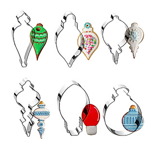 Christmas Ornament Cookie Cutter Set -6 Pieces In Assorted Designs - Stainless Steel