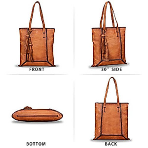 Geniune Leather Shoulder Bag for Women Vintage Handmade Top Handle Large Capacity Satchel (Brown)