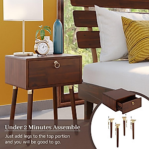 Bme Caden Solid Wood Nightstand/Side Table/End Table, Fully Assembled, with 1-Drawer for Mid Century Bedroom and Living Room, Walnut