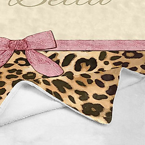 Leopard Print Baby Pink Bow Baby Blanket with Name Custom Personalized Super Soft Nursery Fleece Throw Blankets for Newborns Baby Shower Girls Kids Birthday Gift 30 X 40 inch