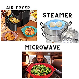 2 Pack Air Fryer Silicone liners, None stick 8 inch Air Fryer liner buskets, Reusable Air fryer insert, Fits 3-5 QT Air Fryer pot, parchment paper replacements liners, Microwave and dishwasher safe