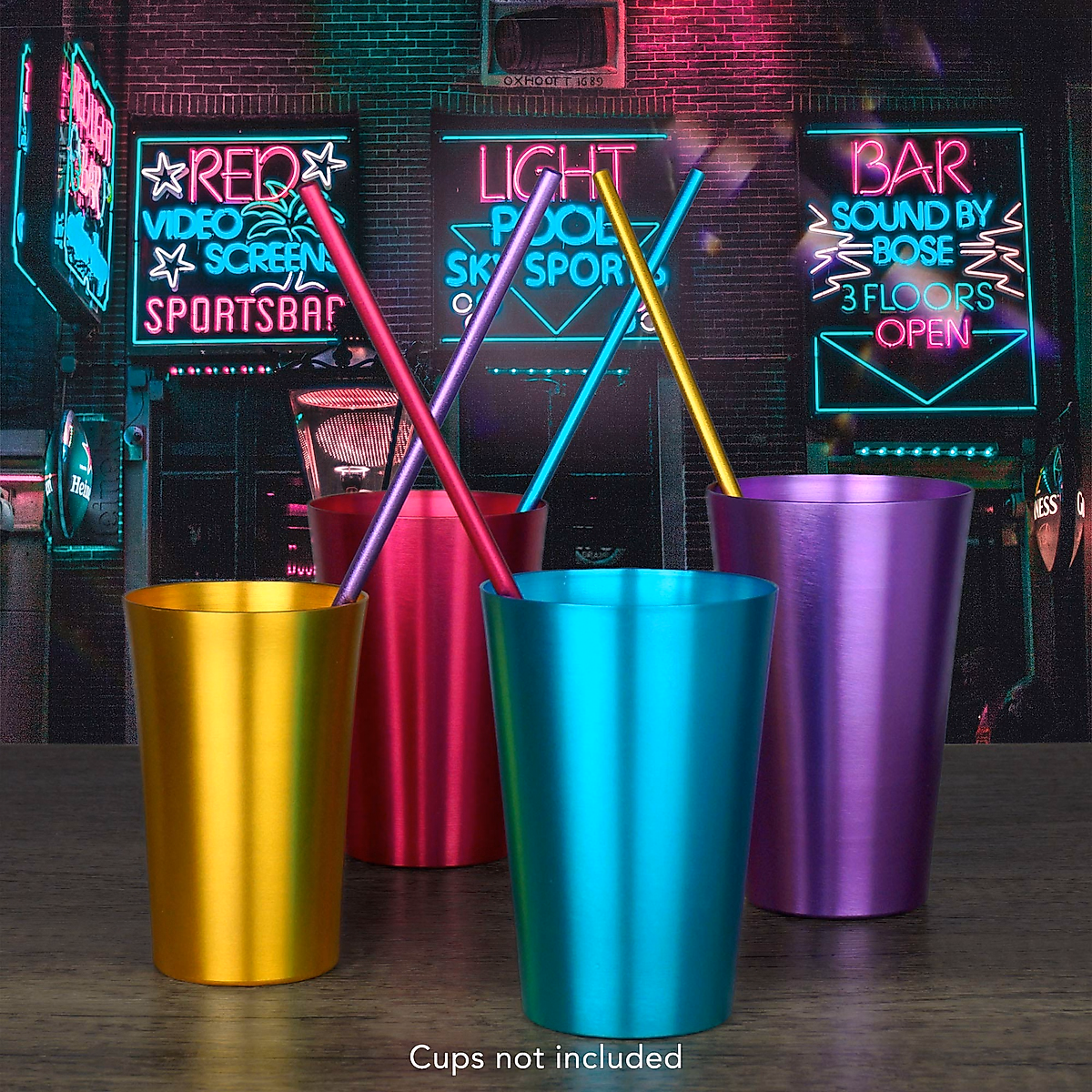 12 Pcs Reusable Metal Straws, Drinking Straws, Aluminum Straws, Smoothies Straws, Rainbow Colorful Straws for Party, Included Cleaning Brushes