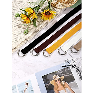 Geyoga 5 Pieces Canvas Belts D Ring Web Belt for Men Women, Fabric Belt with Double Buckle for Pants Skirts Shirts Christmas Favor