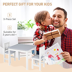 Qaba Kids 3 Piece Table and Chair Set Ideal for Arts, Meals, Lightweight Wooden Homework Activity Center, Toddlers Age 3+, Grey