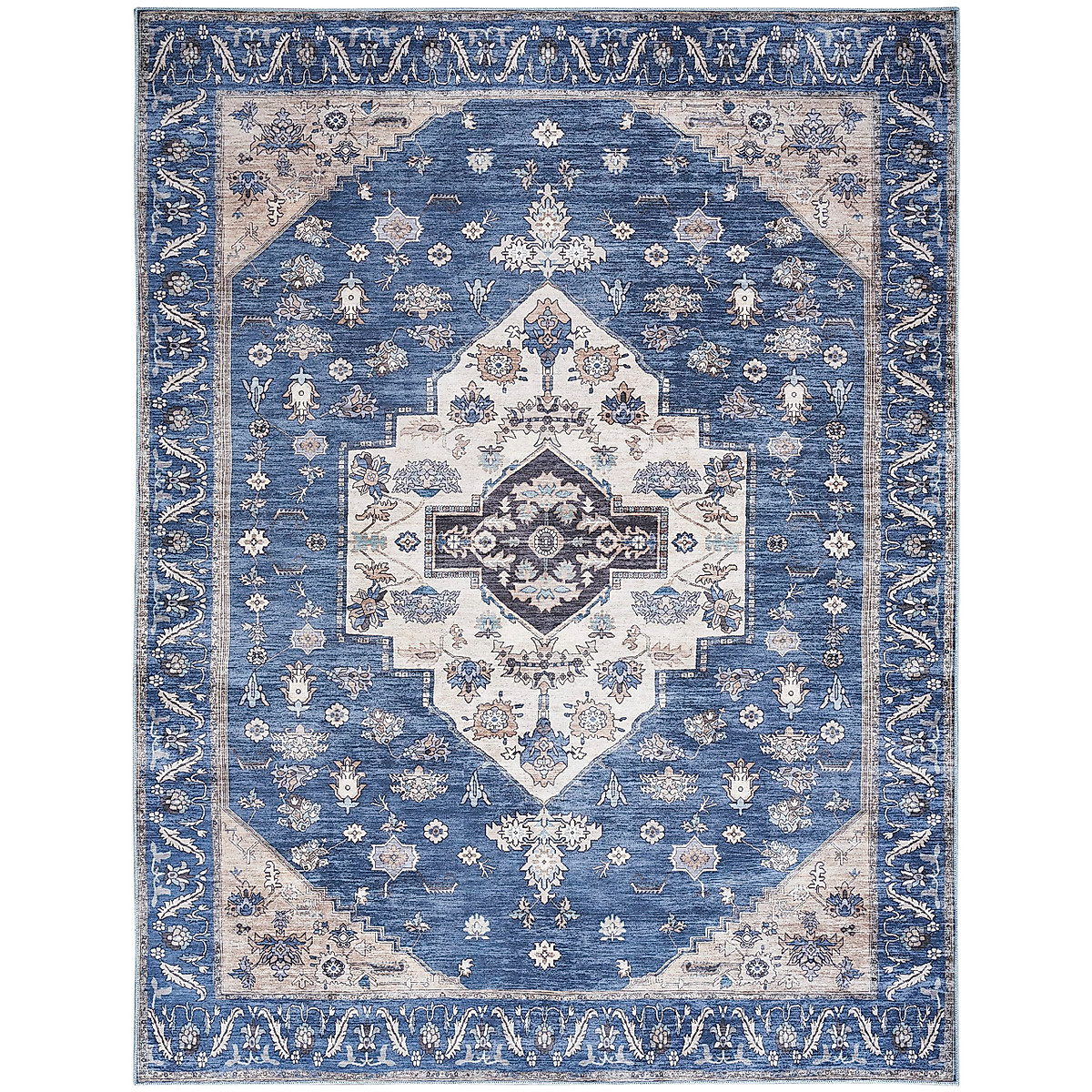 Nourison Brilliance Machine Washable Traditional Denim 7'10" x 9'10" Area -Rug, Easy -Cleaning, Non Shedding, Bed Room, Living Room, Dining Room, Kitchen (8x10)