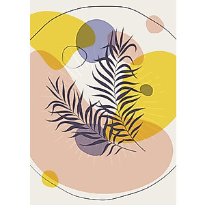 Yellow Pink Mid Century Modern Minimalist Abstract Leaves Wool Rug for Living Room Bedroom Nursery Playroom Machine Washable Soft Plush Throw Carpet Art Deco Home Office Dorm Floor Rugs 6x9