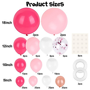 LovesTown Rose Pink Balloon Garland Kit, 150PCS Arch Kit Hot Pink Confetti Pink Metallic Latex Balloons for Wedding Engagement Birthday Party Decorations