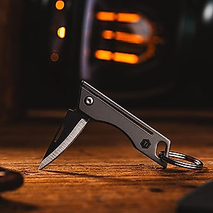 KeyUnity KK06 Mini EDC Pocket Knife, Small Titanium Folding Knife with Built-in Keychain Hole for Everyday Carry