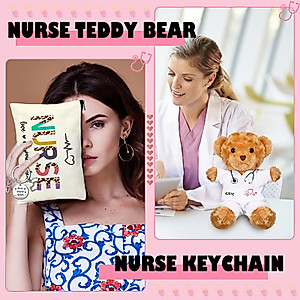 Hinly 2 Pcs Nurse Appreciation Gifts Nurse Bear Plush Toy Stuffed Animal Nurse Keychain Doctor Practitioner Graduation Gifts(White)