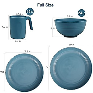 Shopwithgreen Plastic Plates Bowls Mug Sets, Microwave and Dishwasher Safe, Unbreakable, Lightweight Reusable Dinnerware Sets, with Cutlery, for Camping, Indoor, Outdoor, Kitchen, 36 PCS for 6