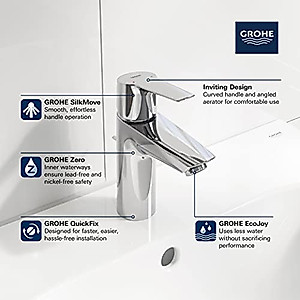 GROHE 32643003 Eurosmart Single-Handle S-Size Bathroom Sink Faucet, Chrome