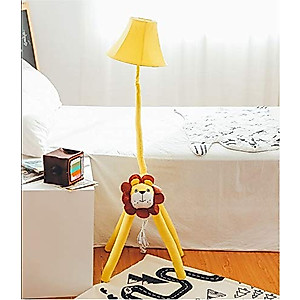 LITFAD Dimmable Floor Lamp Cartoon Lion Design 51" Tall Standing Light Modern Floor Light with Fabric Shade for Kids Room / Bedroom,Yellow
