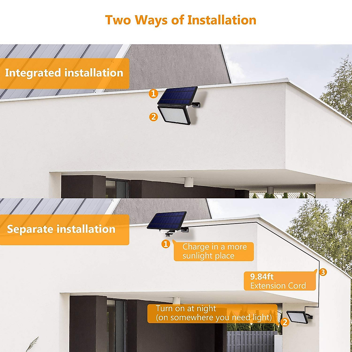 JACKYLED Bright 1000 Lumens 48 LED Solar Dusk to Dawn Light (Black) and 1800 Lumens 18 LED Solar Motion Sensor Lights Outdoor Solar Powered Spotlight for Garden Front Porch Door Barn Patio Garage