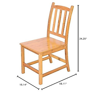 2pcs Bamboo Dining Chairs Simple Design Wooden Bedroom Study Chairs High-Back Wood Natural Color