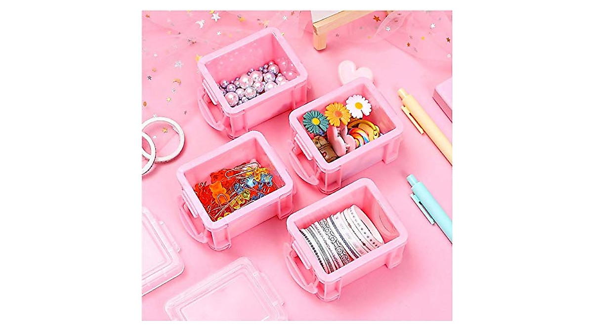 6 Pack Mini Storage Boxes - Durable Plastic Organizer with Lid
