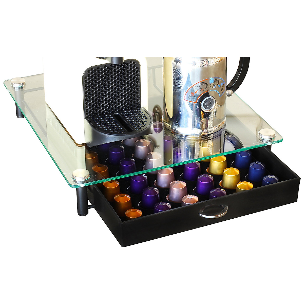 DecoBros Crystal Tempered Glass Nespresso OriginalLine Storage Drawer Holder for Capsules