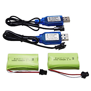 Blomiky 3.7V 1000mAh 2 Pack Lithium-ion Rechargeable Battery with SM2P Plug and Charger Cable for Remote Control Trucks / 813A Battery 2